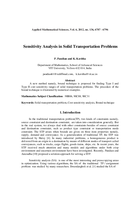 (PDF) Sensitivity Analysis in Solid Transportation Problems