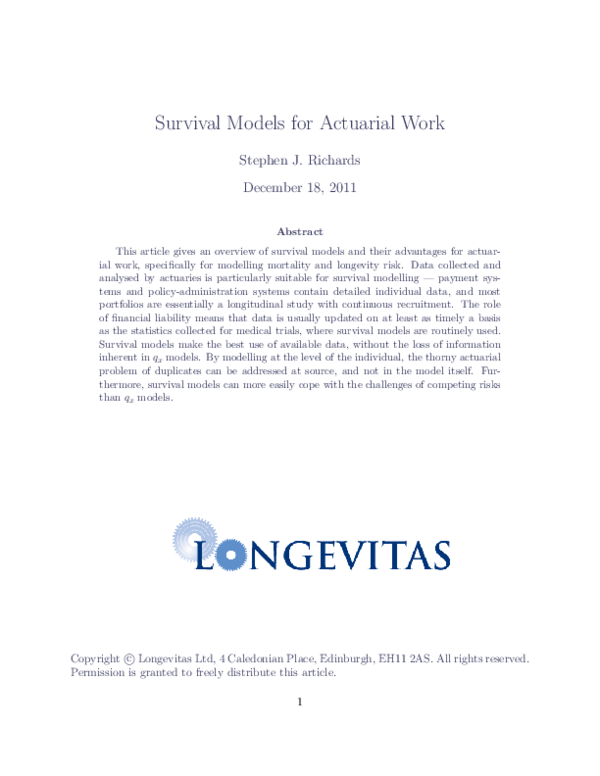 (PDF) Survival Models for Actuarial Work