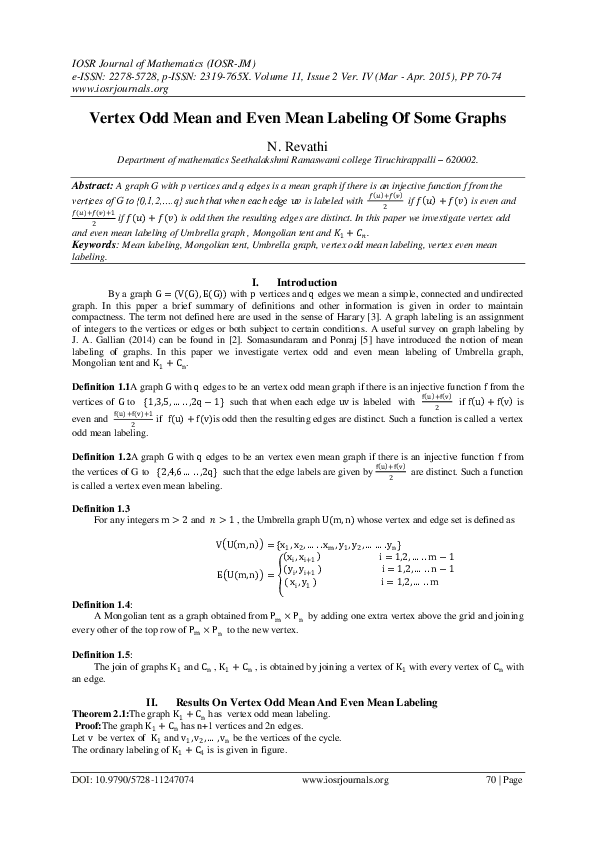 (PDF) Vertex Odd Mean and Even Mean Labeling Of Some Graphs