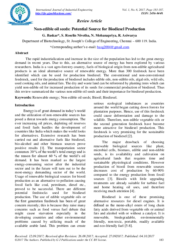 (PDF) Non-edible oil seeds: Potential Source for Biodiesel Production