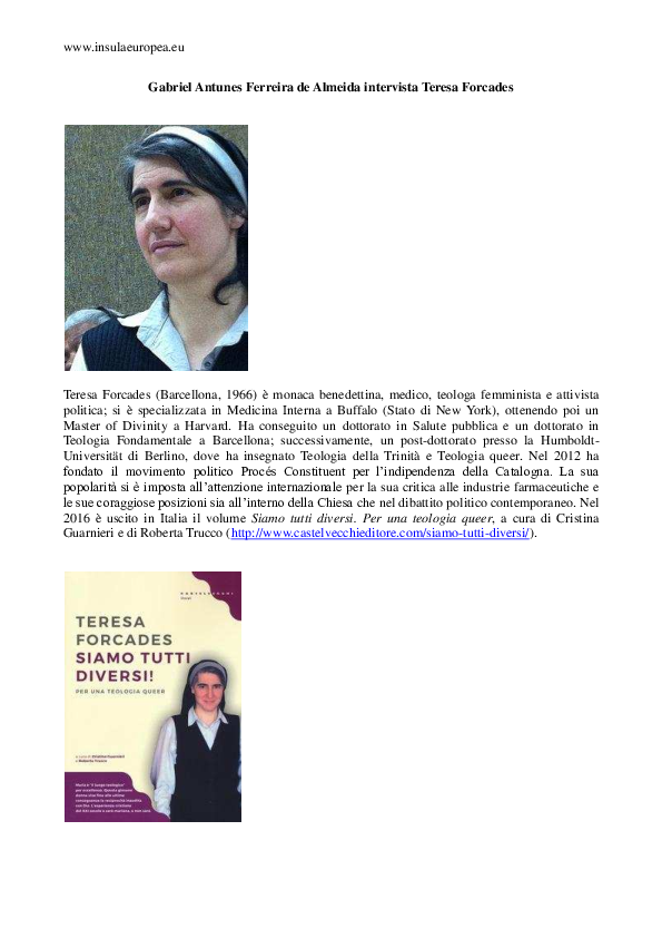 (PDF) Gabriel Antunes Ferreira de Almeida intervista Teresa Forcades Teresa