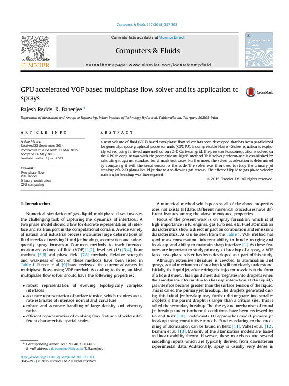 (PDF) GPU accelerated VOF based multiphase flow solver and its application to sprays