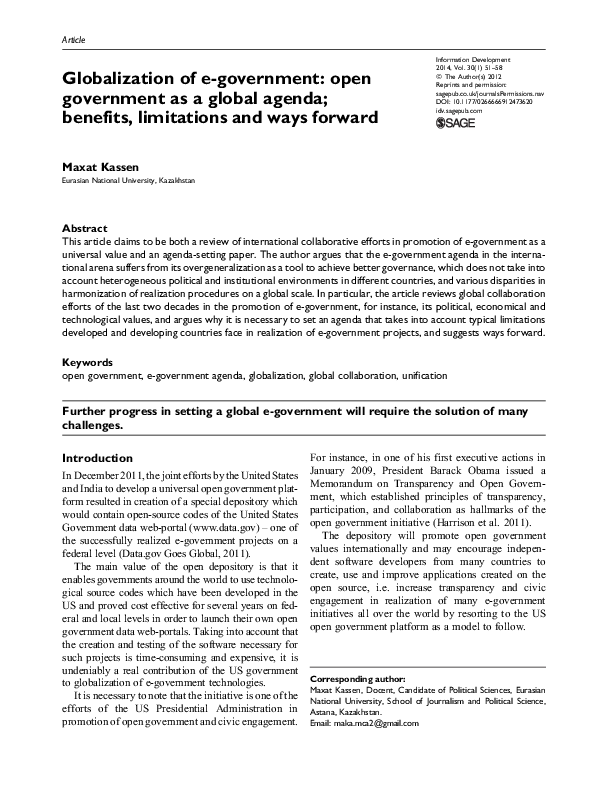 (PDF) Globalization of e-government: open government as a global agenda ...