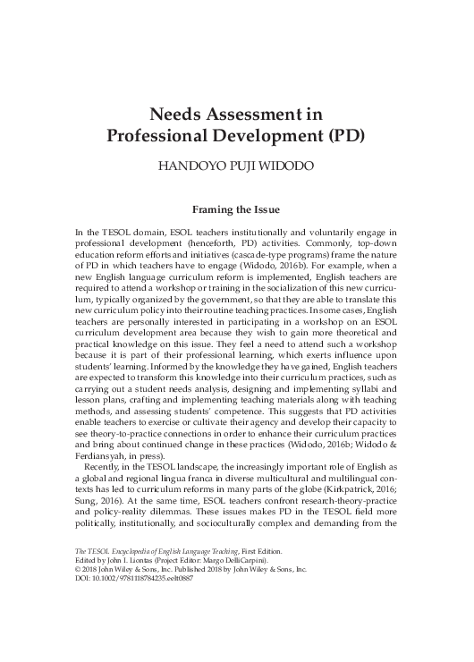 (PDF) Needs Assessment in professional development (PD)