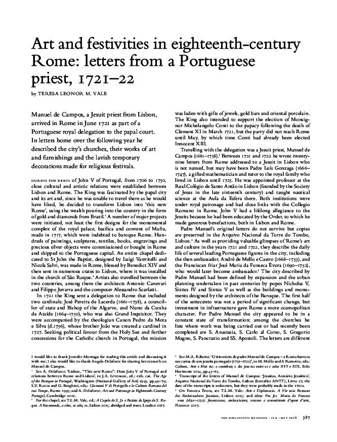 (PDF) Teresa Leonor M. VALE, Art and festivities in Eighteenth century ...