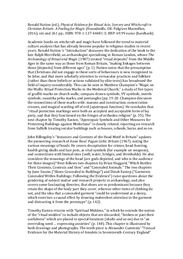 (PDF) Review of Ronald Hutton (ed.), Physical Evidence for Ritual Acts ...