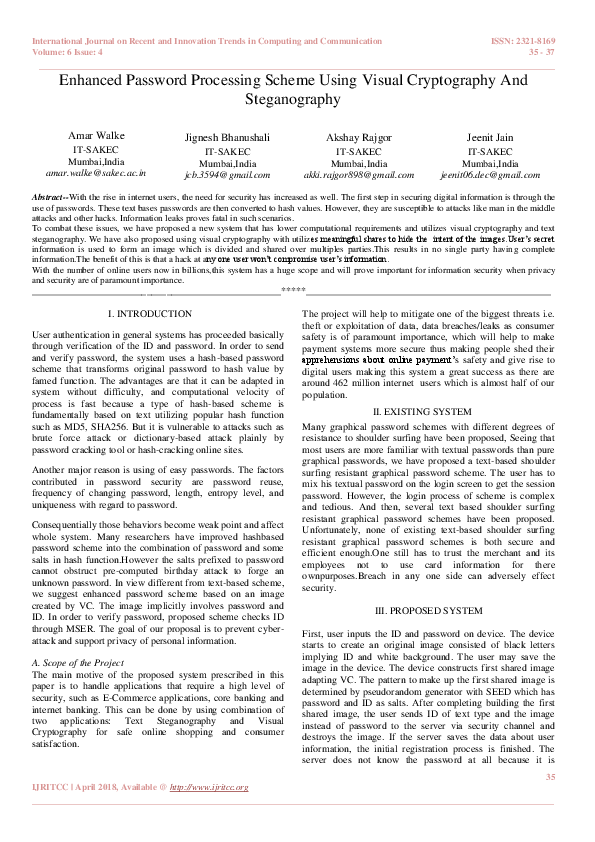 Pdf Enhanced Password Processing Scheme Using Visual Cryptography And Steganography 