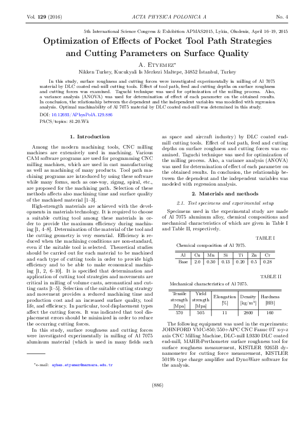 Pdf Optimization Of Effects Of Pocket Tool Path Strategies And Cutting Parameters On Surface