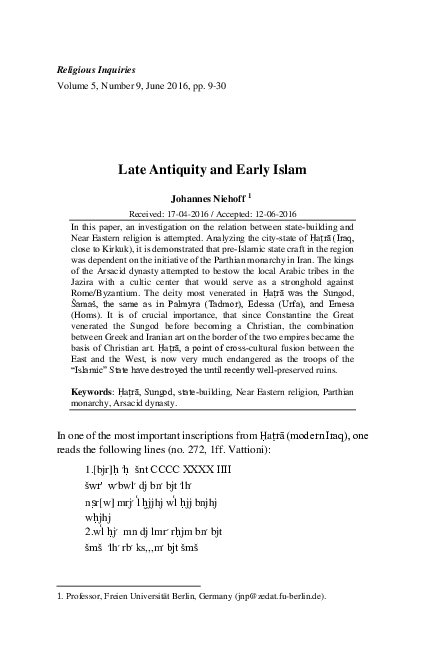 (PDF) Late Antiquity and Early Islam
