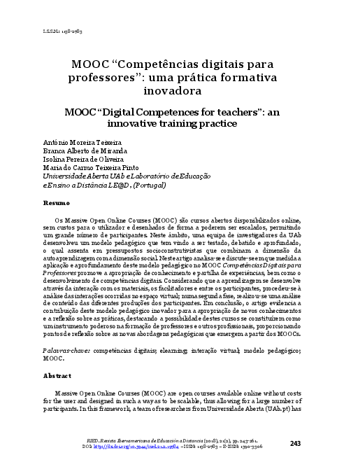 (PDF) MOOC " Competências digitais para professores " : uma prática formativa inovadora MOOC ...