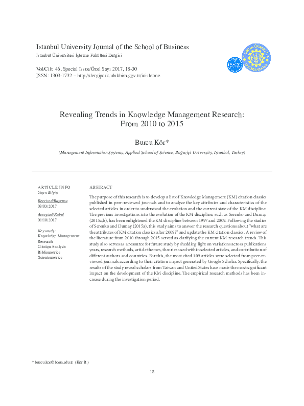 (PDF) Revealing Trends in Knowledge Management Research: From 2010 to 2015