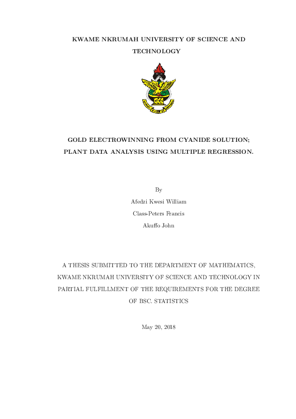 (PDF) GOLD ELECTROWINNING FROM CYANIDE SOLUTION; PLANT DATA ANALYSIS ...