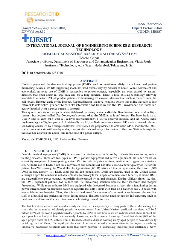 Pdf Biomedical Sensors Based Monitoring System