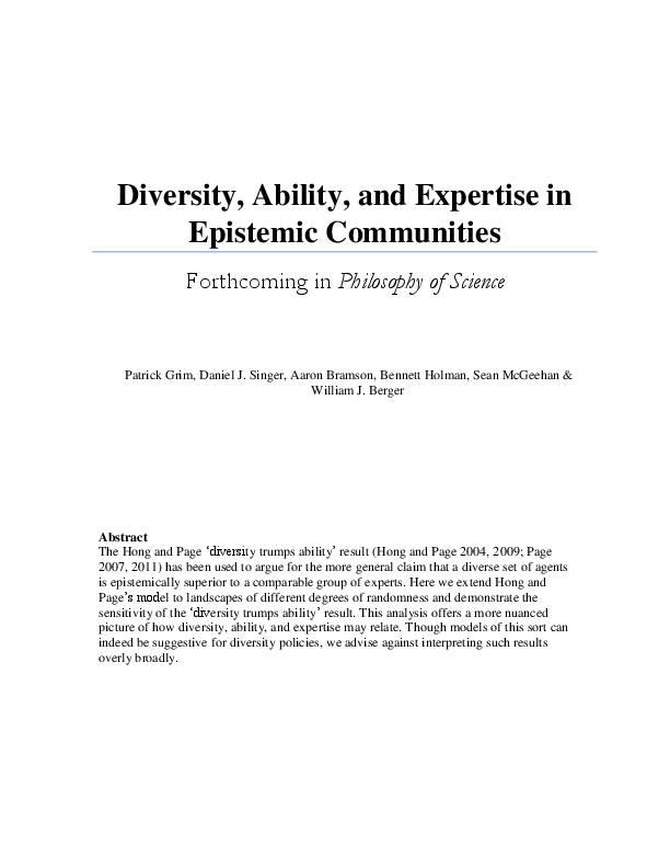 (PDF) Diversity, Ability, and Expertise in Epistemic Communities