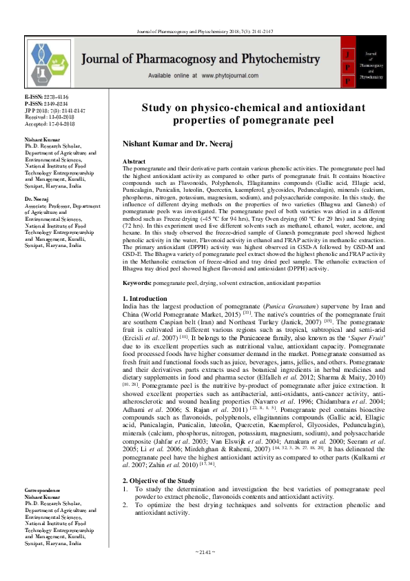 (PDF) Study on physico-chemical and antioxidant properties of pomegranate peel