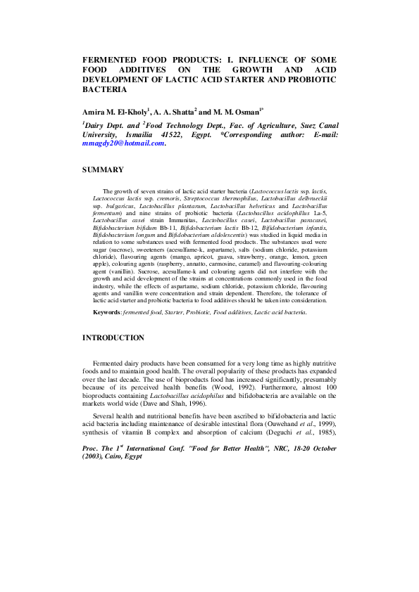 (PDF) Fermented food products: I- Influence of some food additives on ...