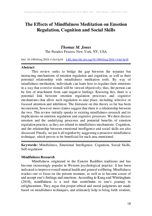 (PDF) The Effects of Mindfulness Meditation on Emotion Regulation, Cognition and Social Skills