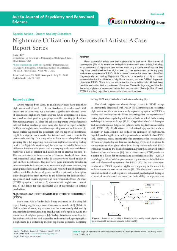 (PDF) Nightmare Utilization by Successful Artists: A Case Report Series