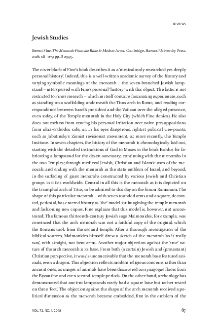 (PDF) Review of Steven Fine, The Menorah