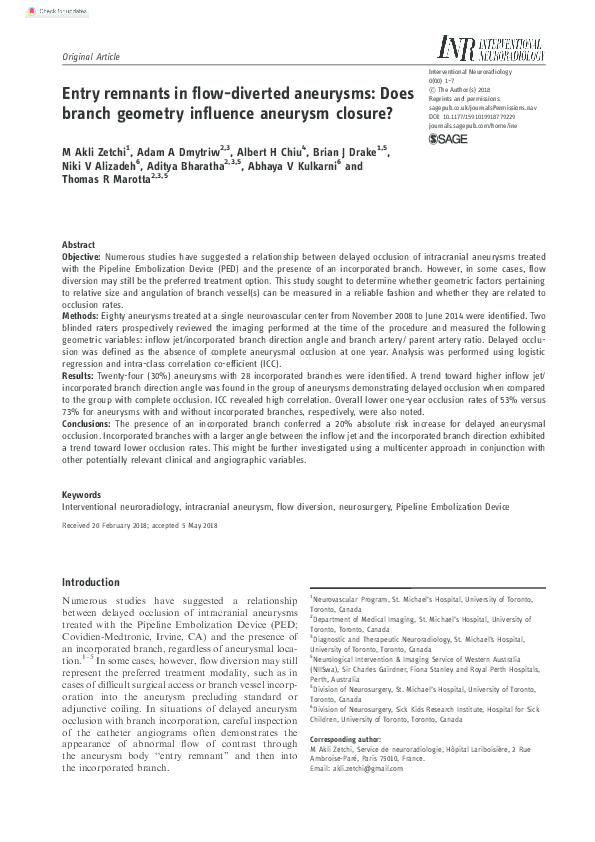 (PDF) Entry remnants in flow-diverted aneurysms: Does branch geometry ...