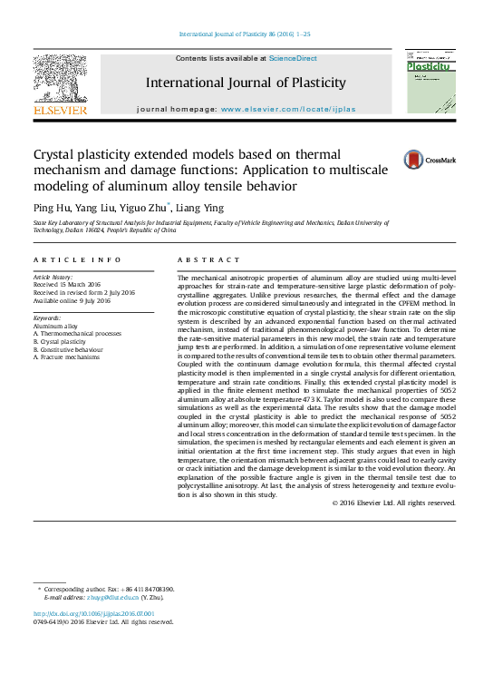 (PDF) Crystal plasticity extended models based on thermal mechanism and damage functions ...