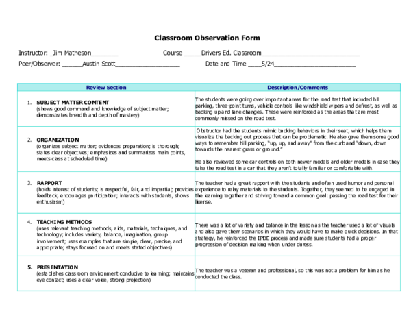 (DOC) Classroom Observation Form