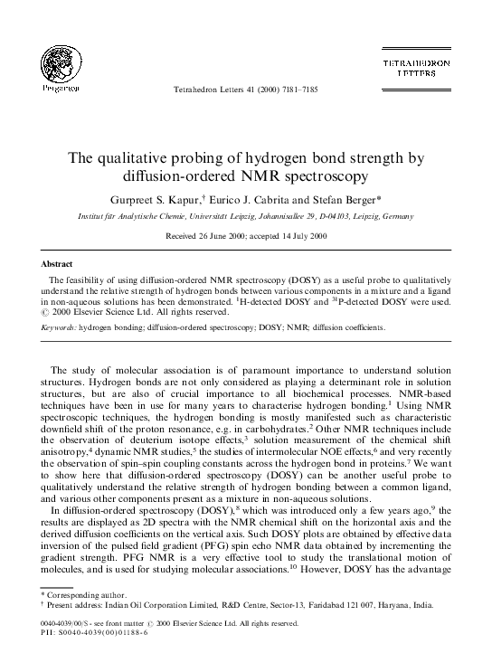 (PDF) The qualitative probing of hydrogen bond strength by diffusion ...
