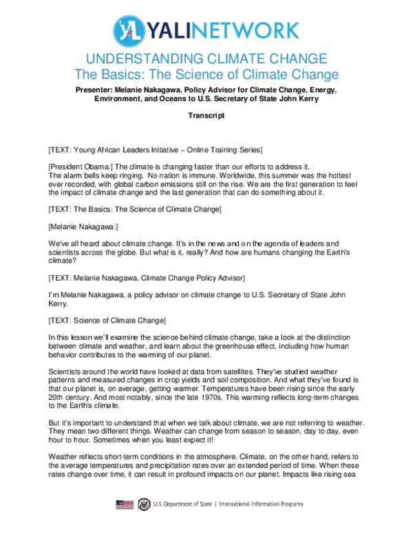 UNDERSTANDING CLIMATE CHANGE The Basics: The Science of Climate Change ...