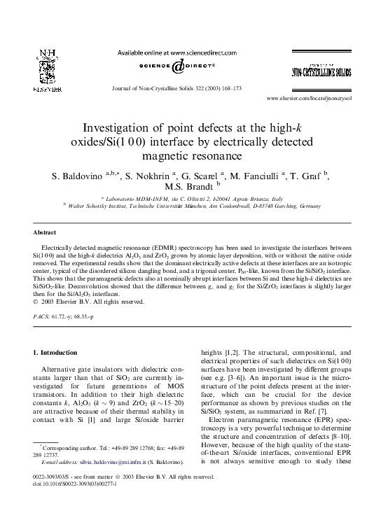 (PDF) Investigation of point defects at the high-k oxides/Si(100 ...