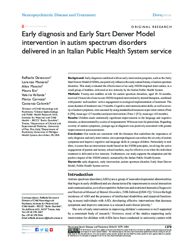(PDF) Early Diagnosis and Early Start Denver Model intervention in ...
