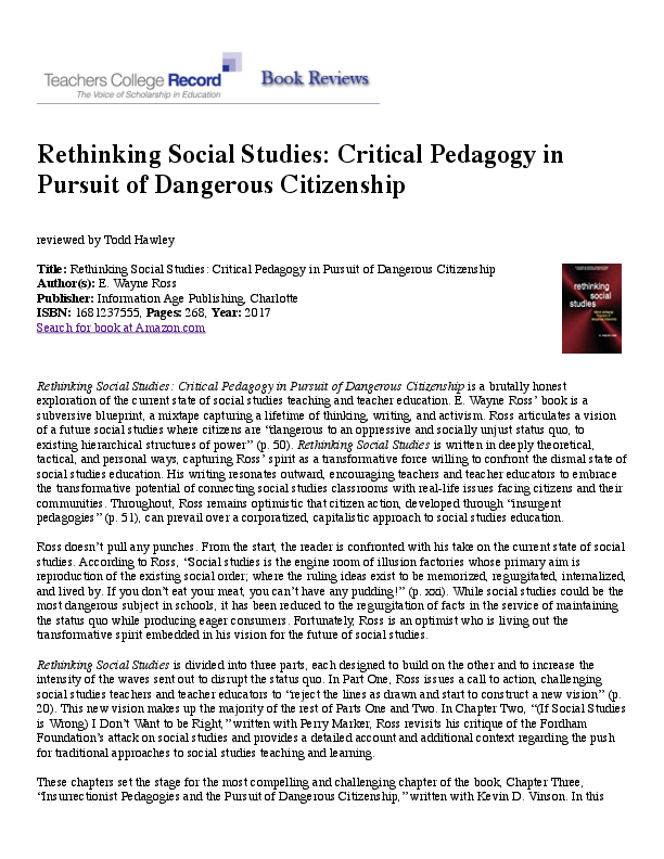(PDF) Review of Rethinking Social Studies: Critical Pedagogy in Pursuit ...