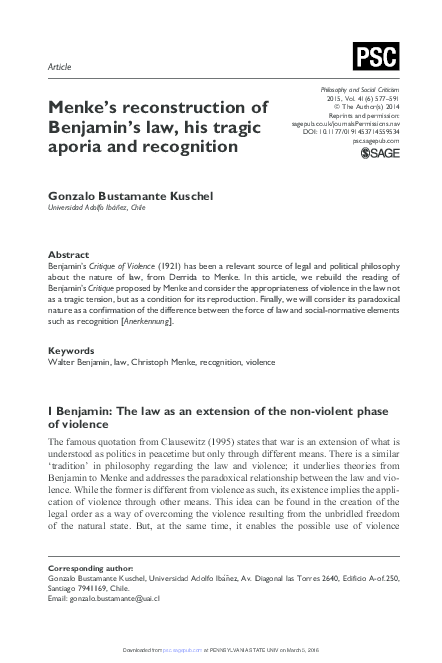 (PDF) "Menke's reconstruction of Benjamin's law, his tragic aporia and ...