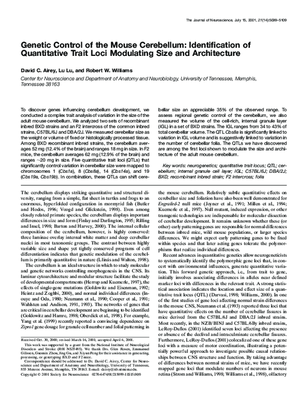 (PDF) Genetic Control of the Mouse Cerebellum: Identification of Quantitative Trait Loci ...