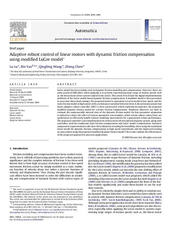 (PDF) Adaptive robust control of linear motors with dynamic friction ...