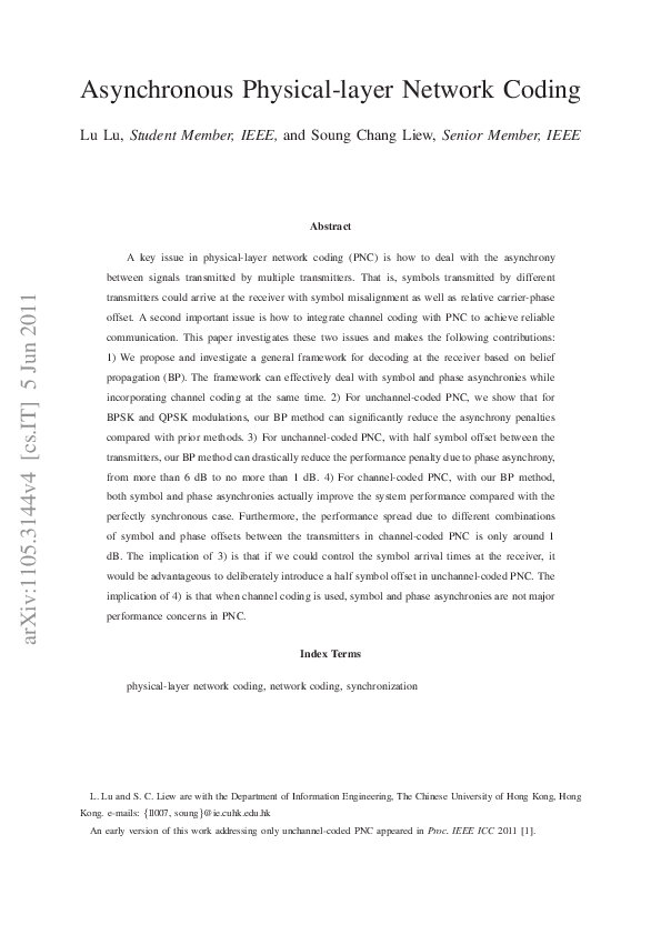 Pdf Asynchronous Physical Layer Network Coding
