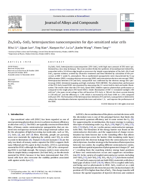 (PDF) Zn2SnO4–SnO2 heterojunction nanocomposites for dye-sensitized ...