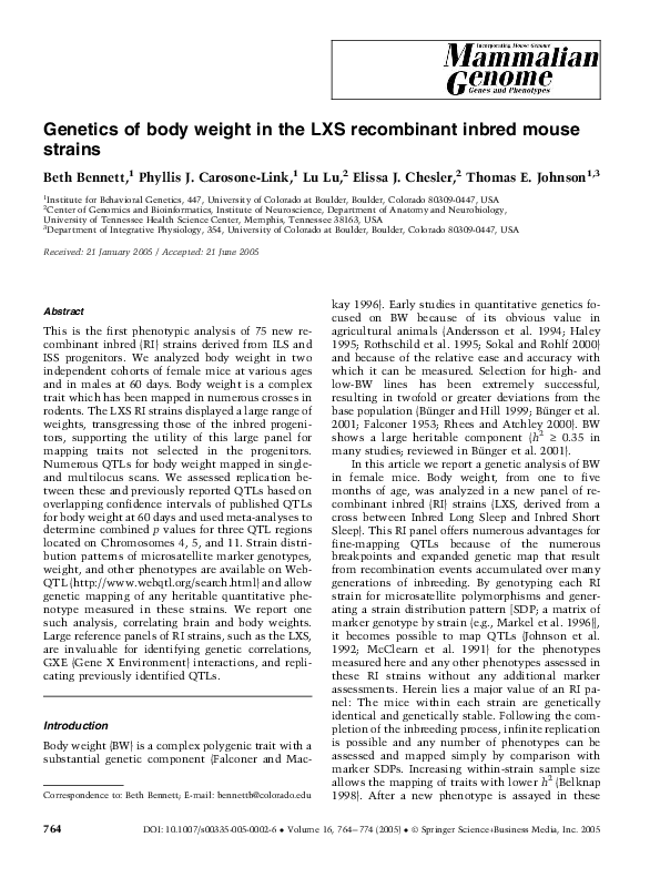 (PDF) Genetics of body weight in the LXS recombinant inbred mouse ...