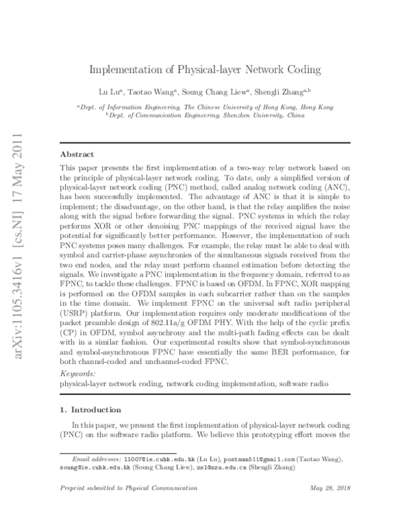 Pdf Implementation Of Physical Layer Network Coding