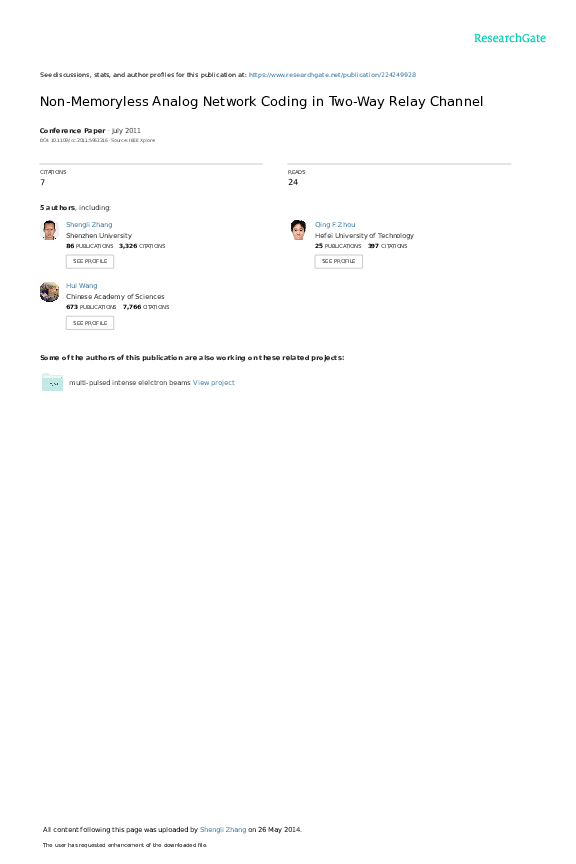 (PDF) Non-Memoryless Analog Network Coding in Two-Way Relay Channel