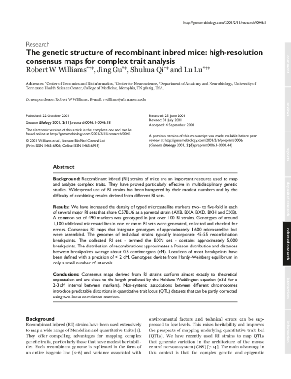 Pdf The Genetic Structure Of Recombinant Inbred Mice High Resolution Consensus Maps For