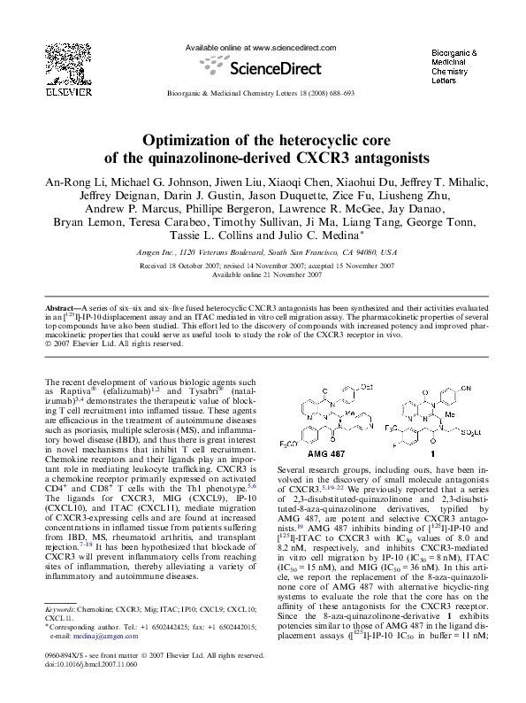 (PDF) Optimization of the heterocyclic core of the quinazolinone ...