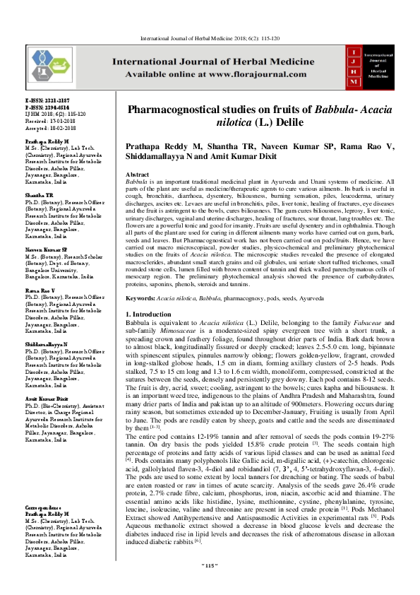 (PDF) Pharmacognostical studies on fruits of Babbula-Acacia nilotica (L ...