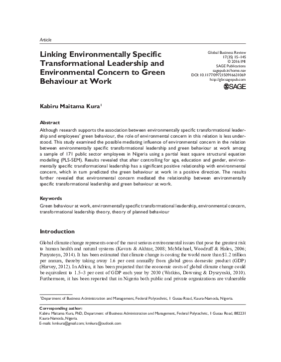 (PDF) Linking Environmentally Specific Transformational Leadership and ...