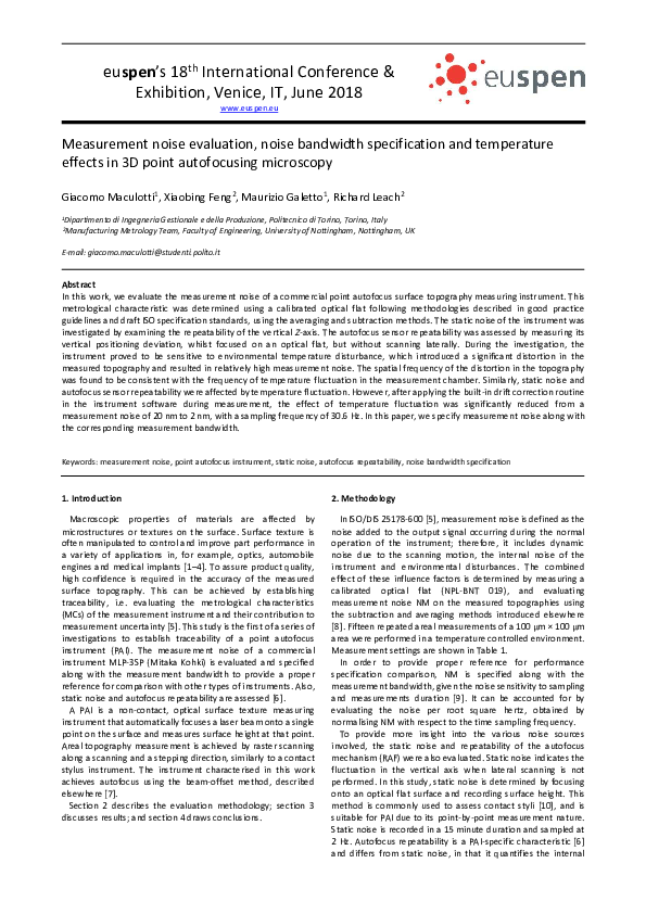 (PDF) Measurement noise evaluation, noise bandwidth specification and temperature effects in 3D ...