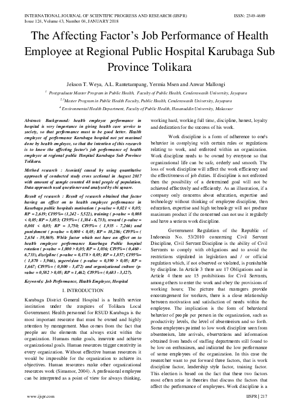 (PDF) The Affecting Factor's Job Performance of Health Employee at ...