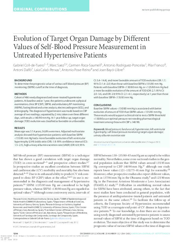 (PDF) Evolution of Target Organ Damage by Different Values of Self ...