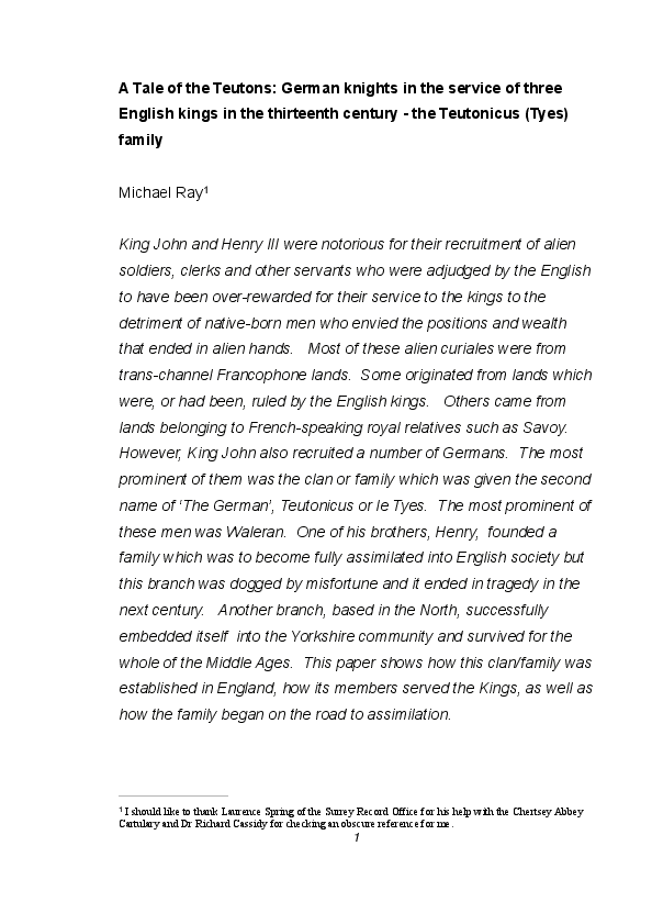 (PDF) A Tale of the Teutons: German knights in the service of three ...