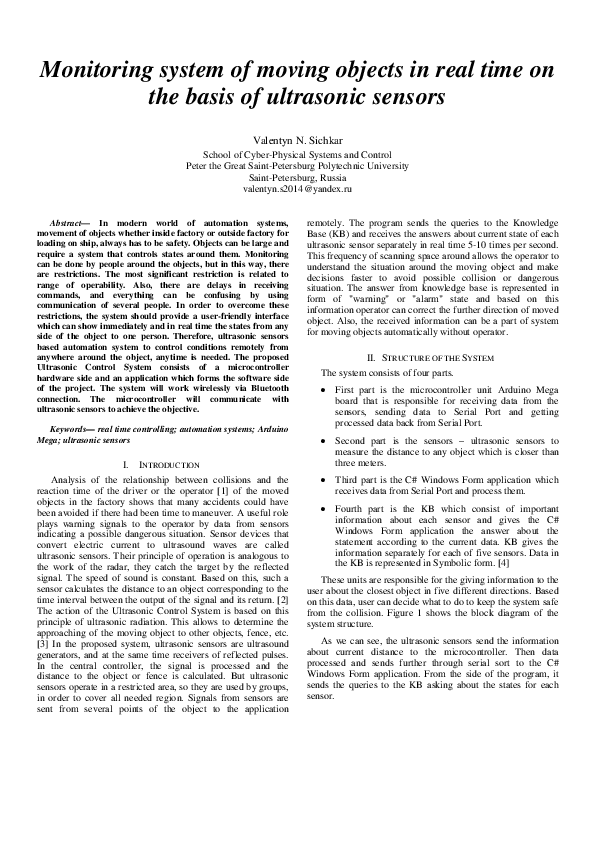 Pdf Monitoring System Of Moving Objects In Real Time On The Basis Of Ultrasonic Sensors