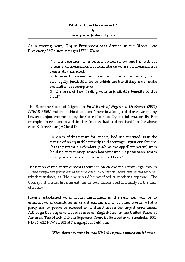 (DOC) What is Unjust Enrichment