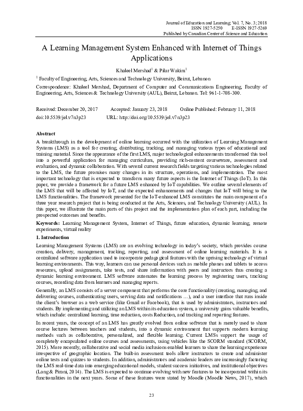 (PDF) A Learning Management System Enhanced with Internet of Things ...